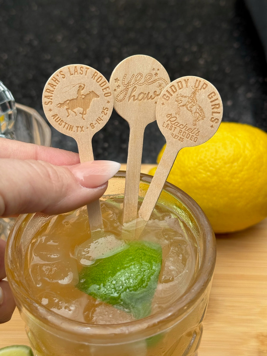 50 Custom Wood Engraved Stir Sticks, Cocktail sticks, Bachelorette, La ...