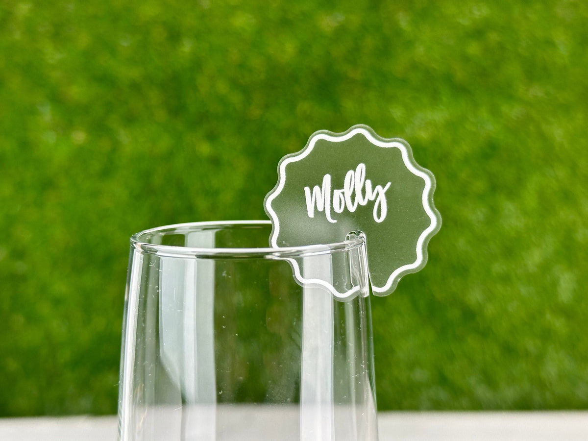 Wavy Acrylic Drink Name Tag, Scalloped Stemless Stirrers. HOLDS Glass ...
