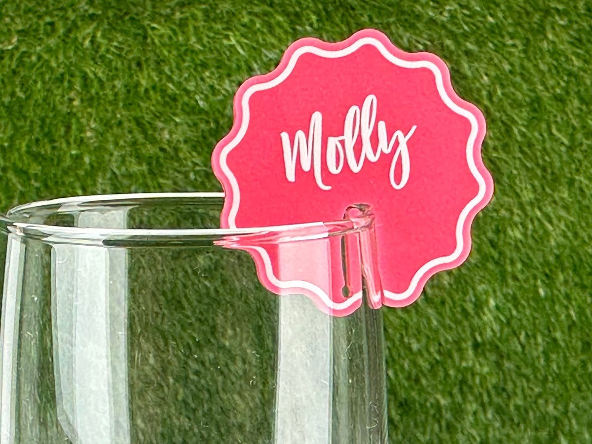 Wavy Acrylic Drink Name Tag, Scalloped Stemless Stirrers. HOLDS Glass ...