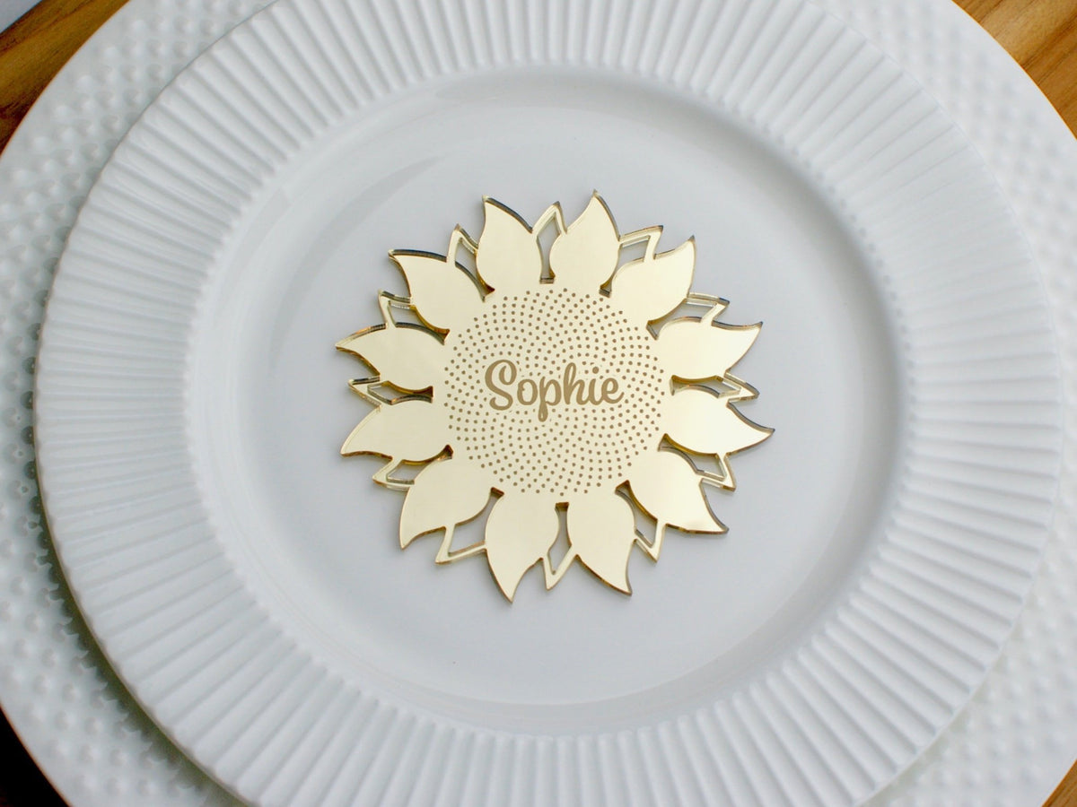 Sunflower Wedding Name Place Card | Elegant Table Decorations Rustic F ...